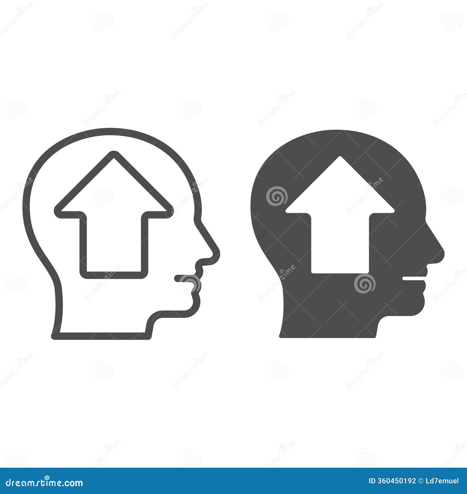 Man Head With Up Arrow Line And Solid Icon, Psychology Concept. Vector ...