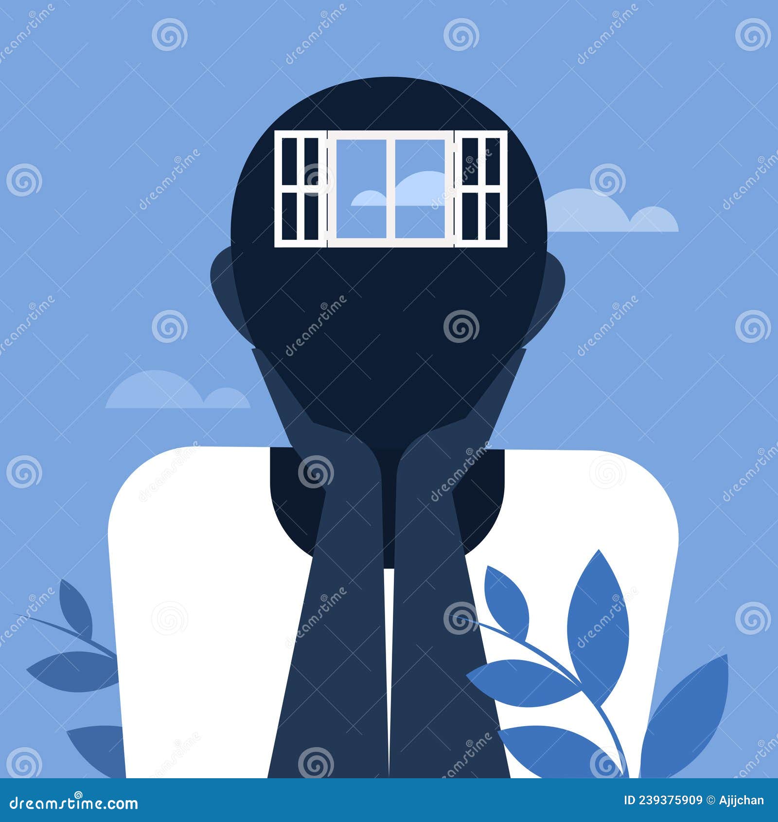 A Person with Open Windows in His Head Stock Vector - Illustration of ...
