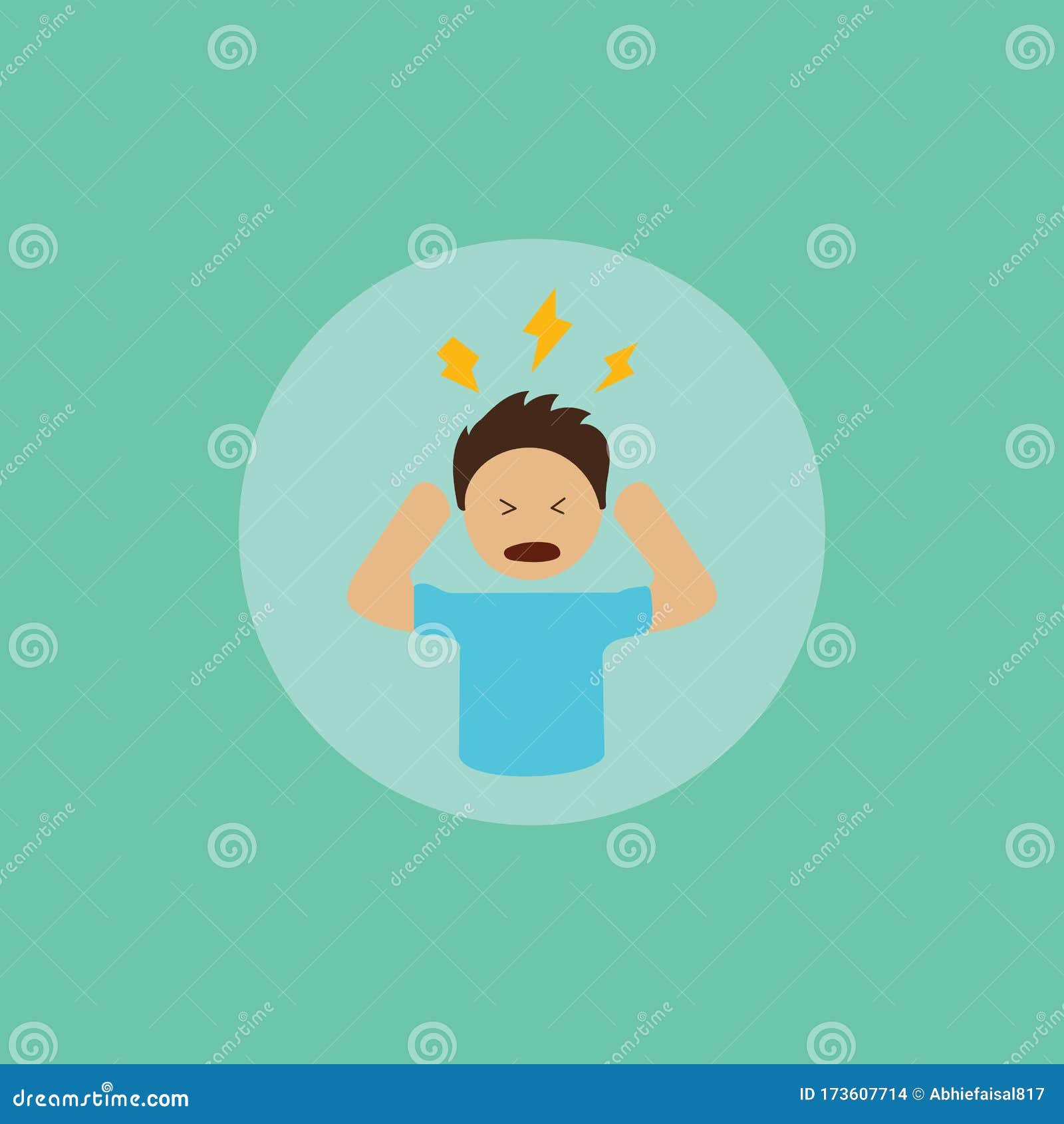 Man Headache Symbol Icon Cartoon Vector Illustration on Blue Background ...