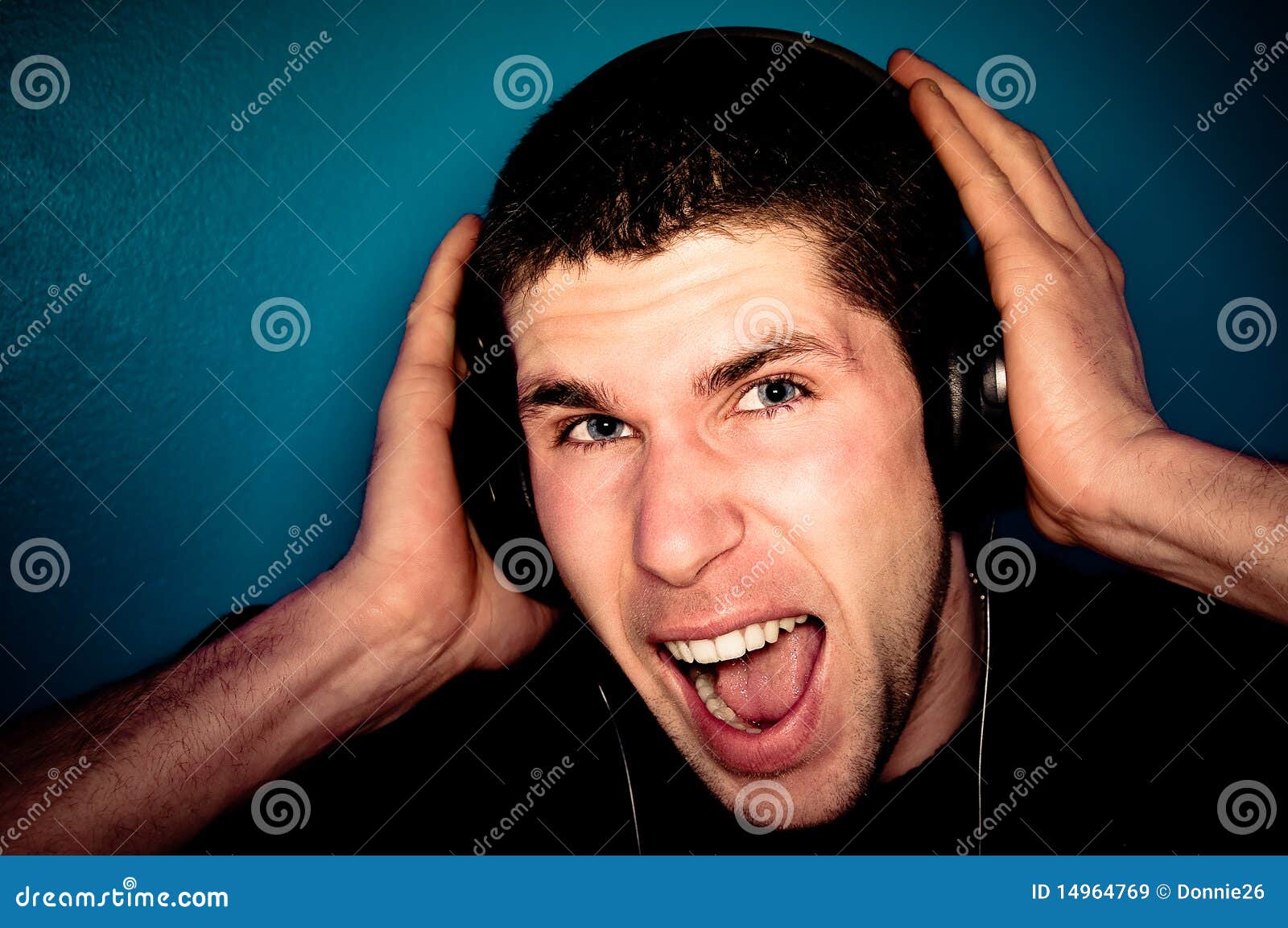 Man with headphones stock image. Image of headshots, scream - 14964769