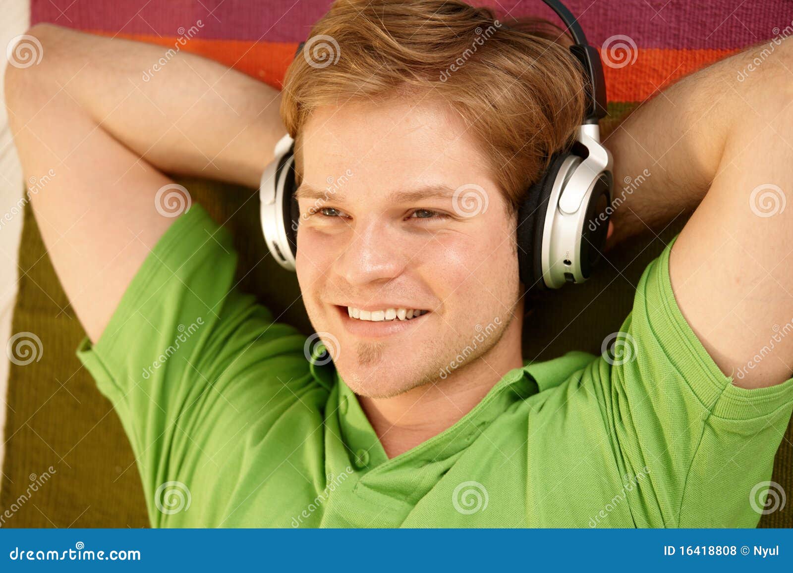 Man with headphones stock photo. Image of back, good - 16418808