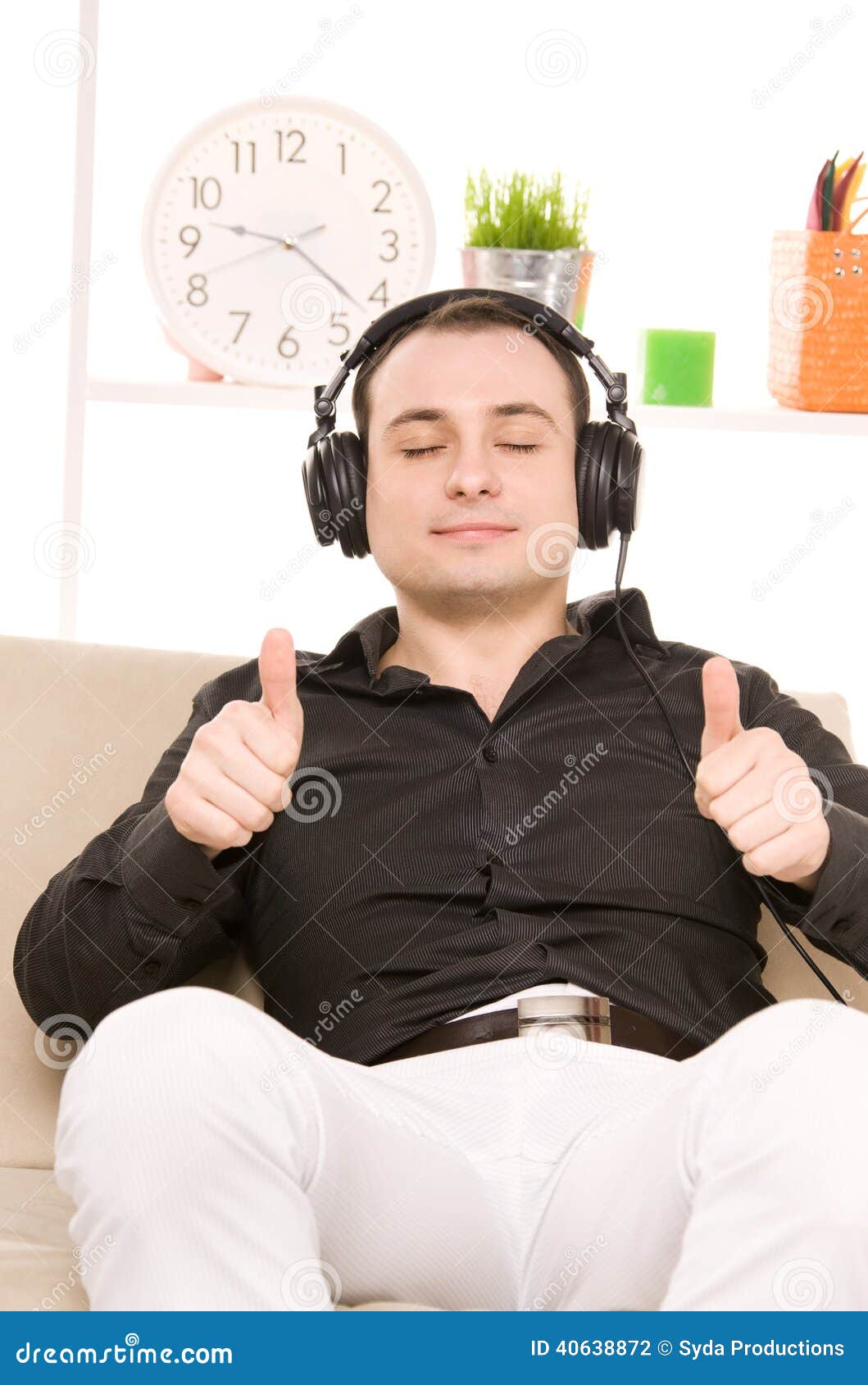Man in headphones stock photo. Image of headphones, indoors - 40638872
