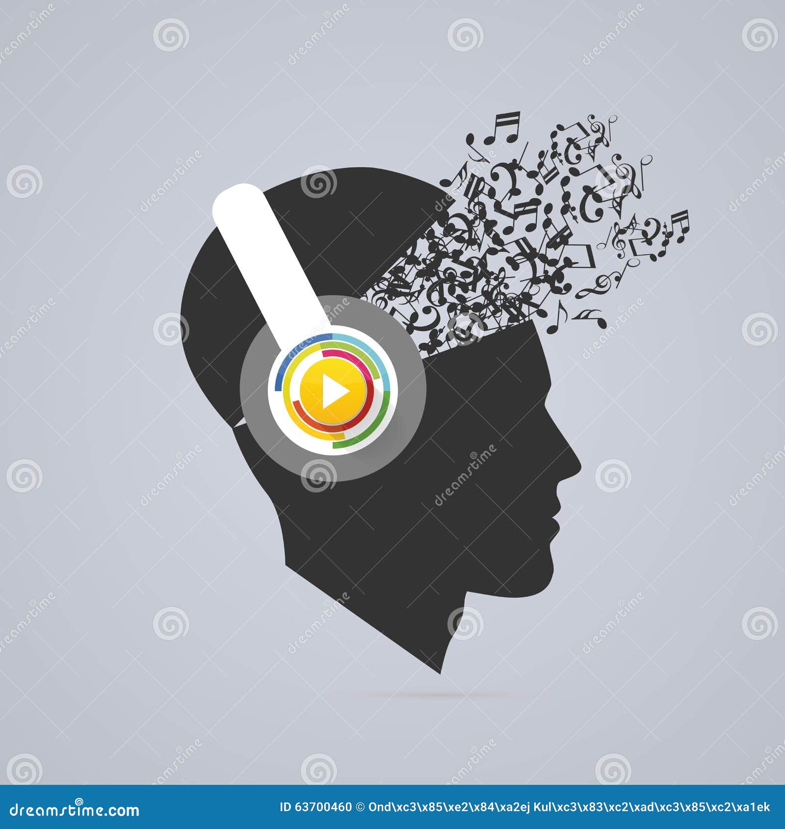 Man with Headphones. Head of the Person with the Notes Stock Vector ...