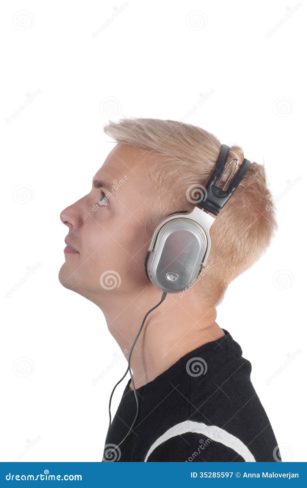Man in Headphones, Photo in Profile Stock Image - Image of studio ...