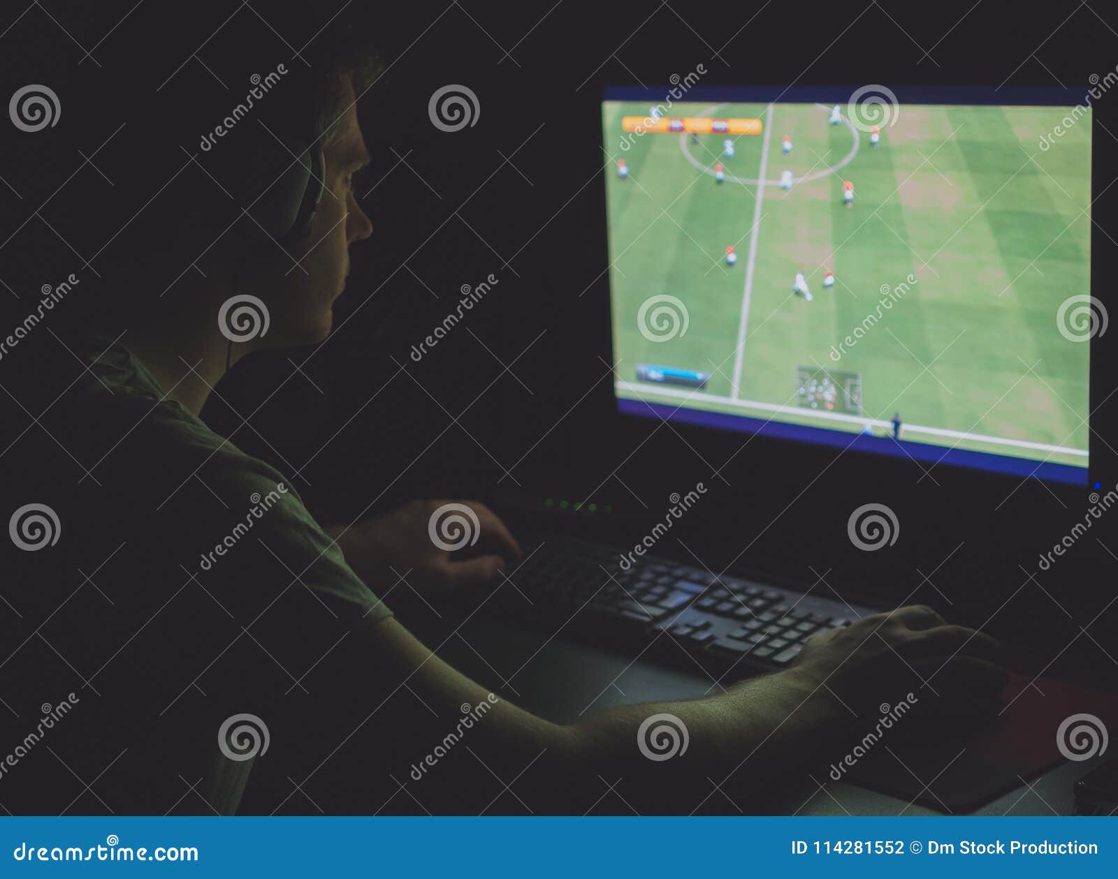 Man playing computer game. stock photo. Image of internet - 114281552