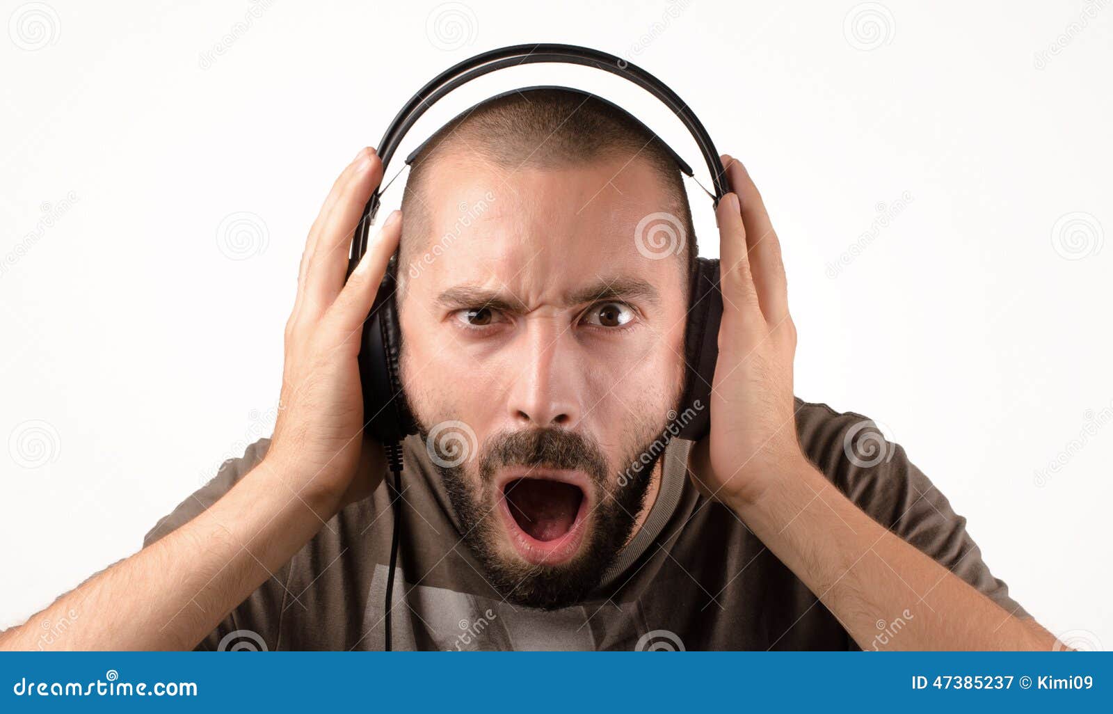 Man with Headphones Screaming Stock Image - Image of male, years: 47385237