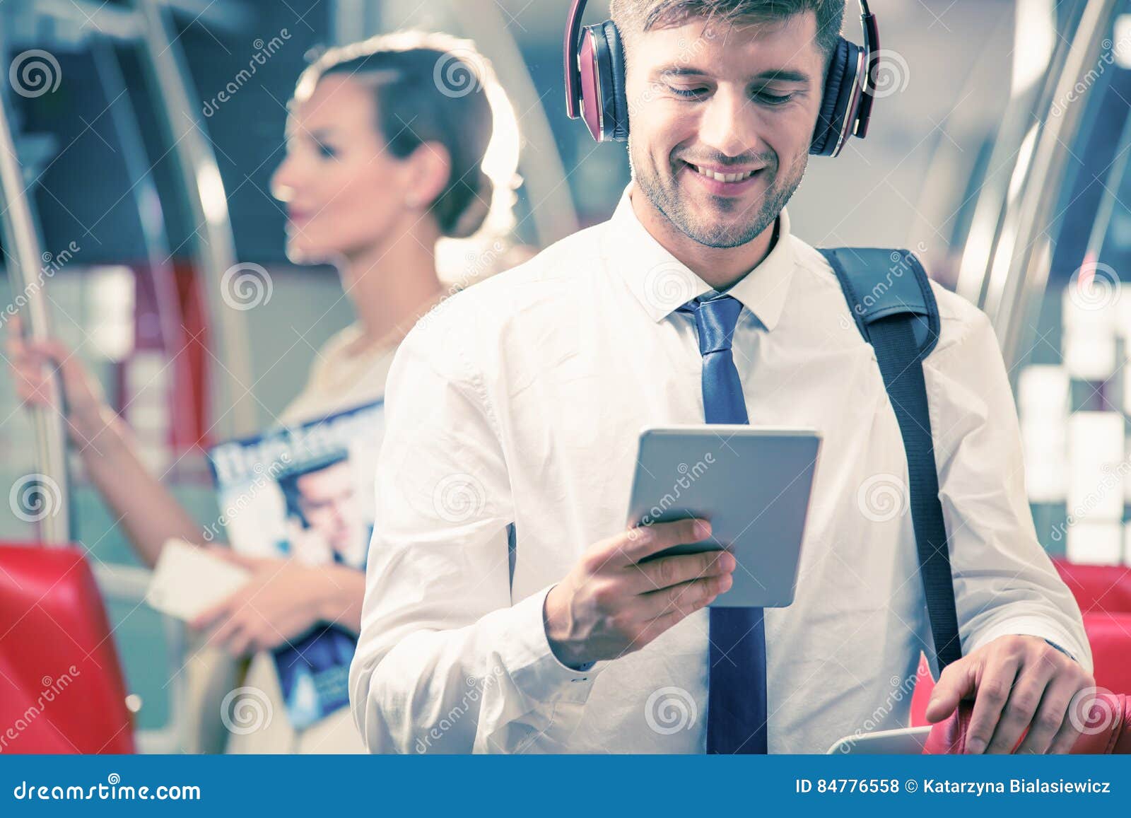 Man with Headphones in Train Stock Photo - Image of elegance, people ...