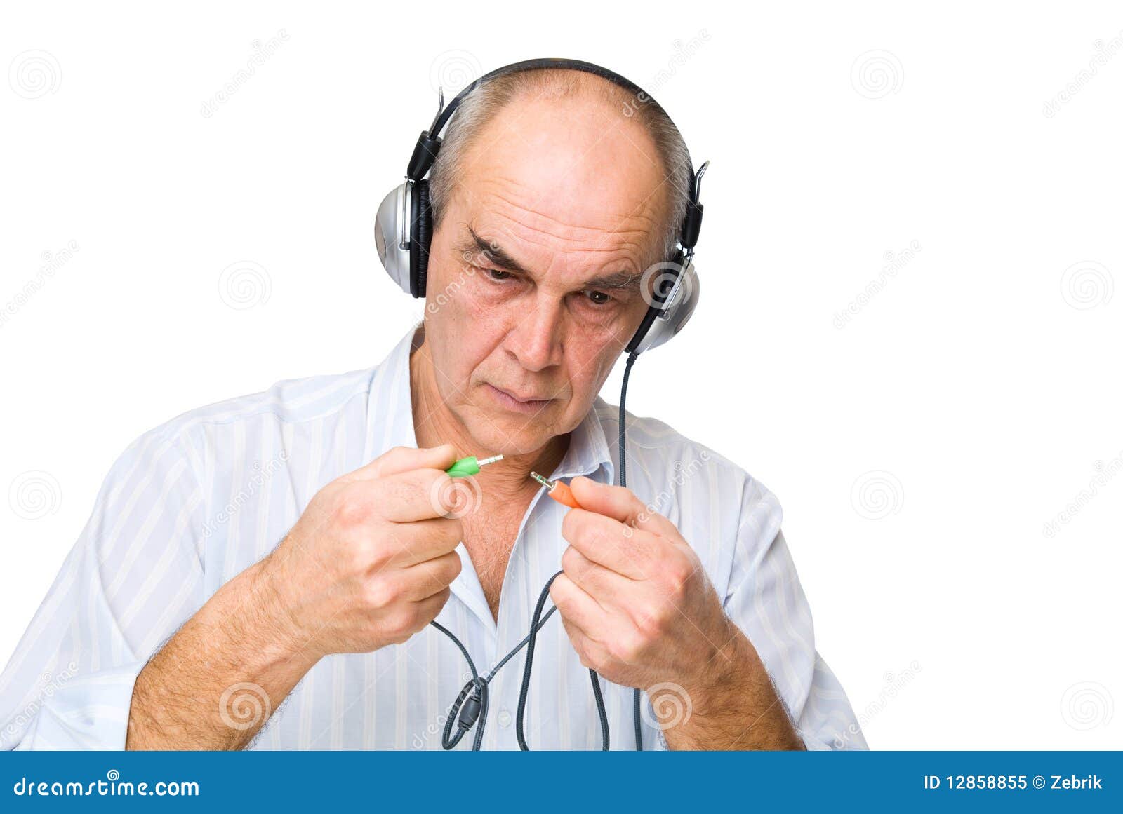 Man in Headphones with Wires in His Hands Stock Image - Image of ...