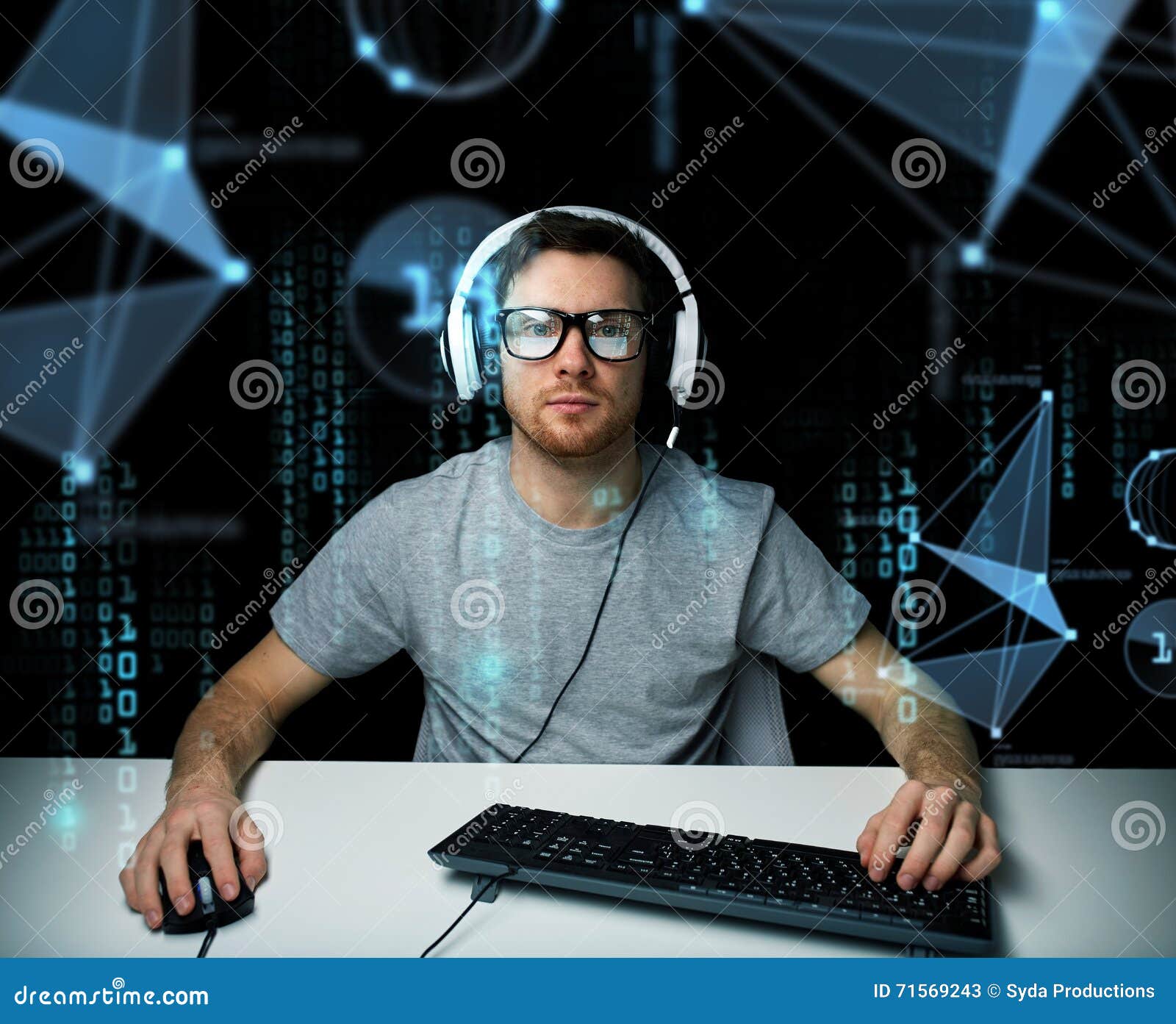 Man In Headset Hacking Computer Or Programming Stock Image Image Of 2758