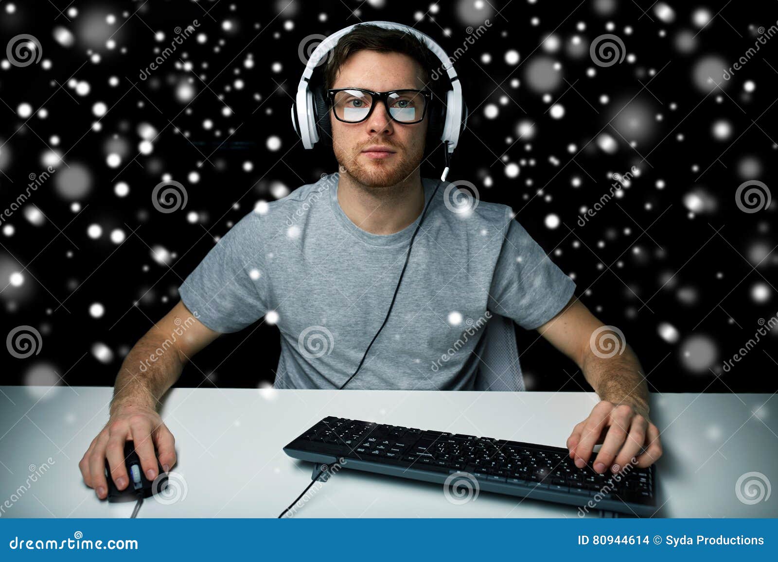 Man in Headset Playing Computer Video Game Stock Photo - Image of ...