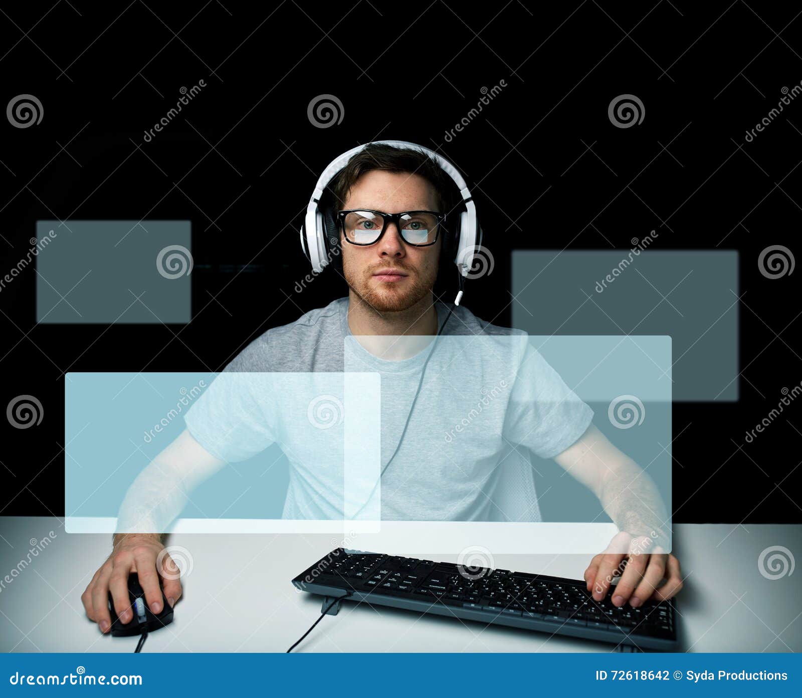 Man in Headset Playing Computer Video Game Stock Photo - Image of ...