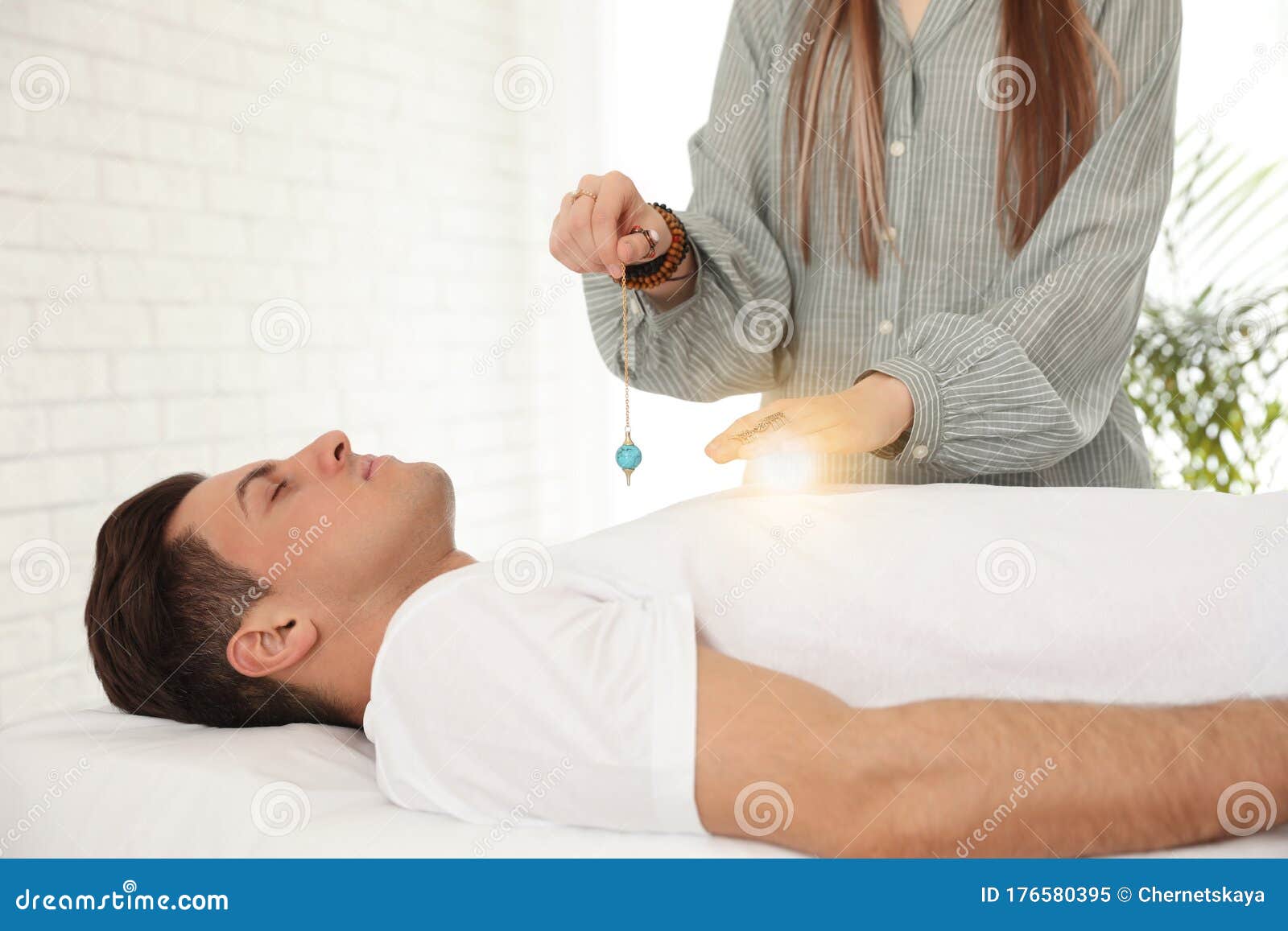 Man during Healing Session in Room Stock Image - Image of crystal, hand ...