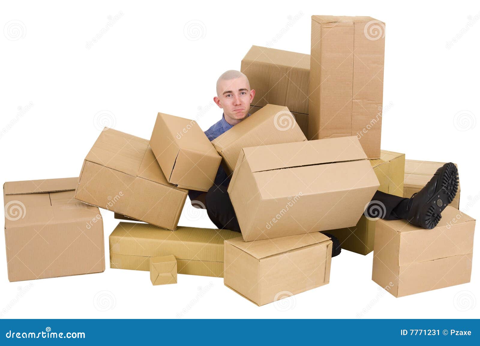 The Man is Heap Up by Boxes Stock Image - Image of pile, black: 7771231