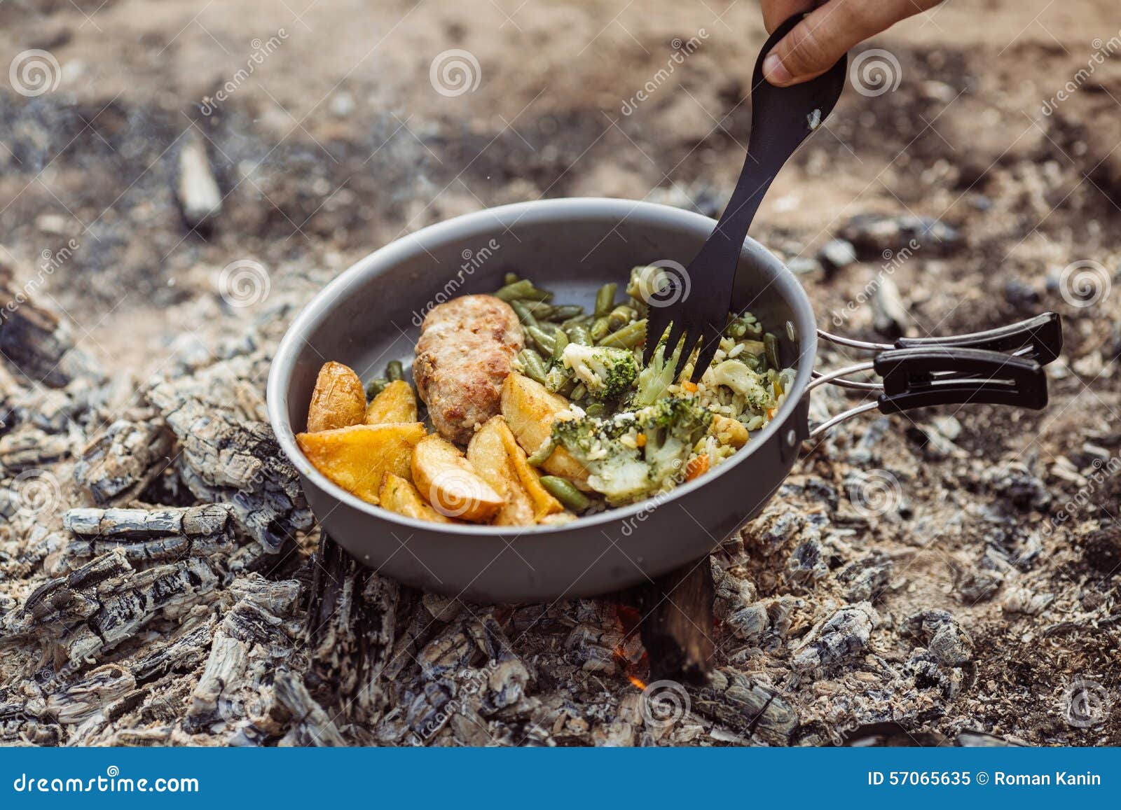Man are Heated in a Fire and Cook Out on a Summer Camp Stock Image ...