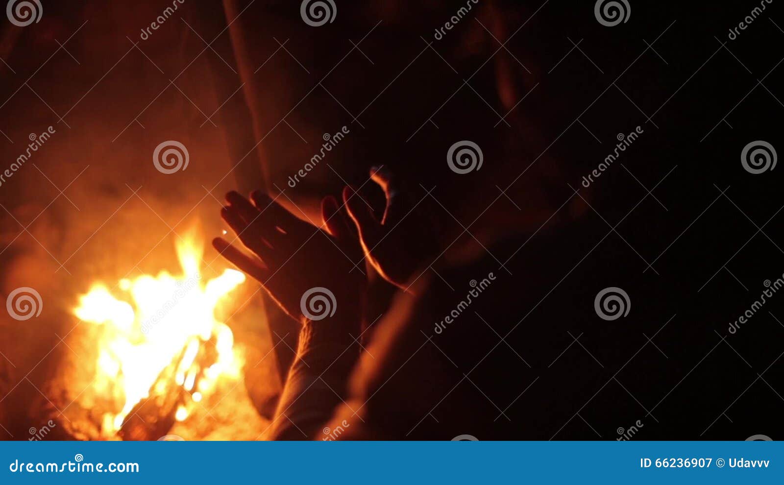 Man Heats Hands at Burning Bonfire. Summer Night Stock Video - Video of ...