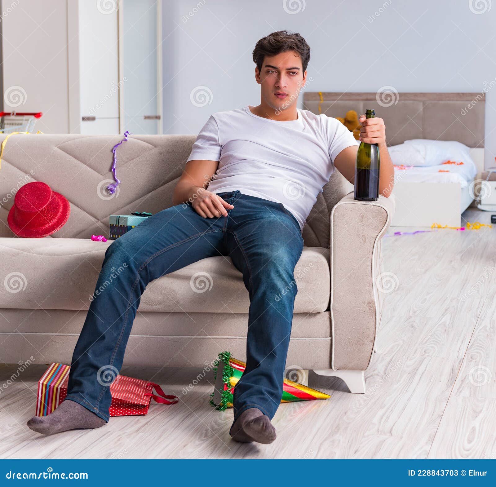 Man after Heavy Christmas Partying at Home Stock Image - Image of happy ...