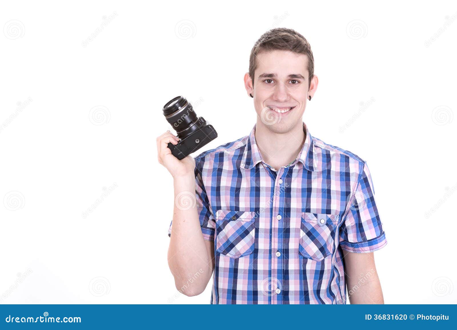 Man held his camera stock photo. Image of reporter, closeup - 36831620