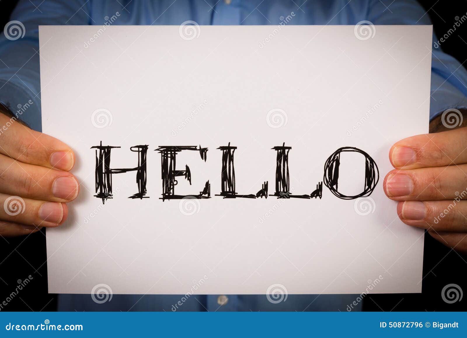 Man with with Hello sign stock photo. Image of holding - 50872796