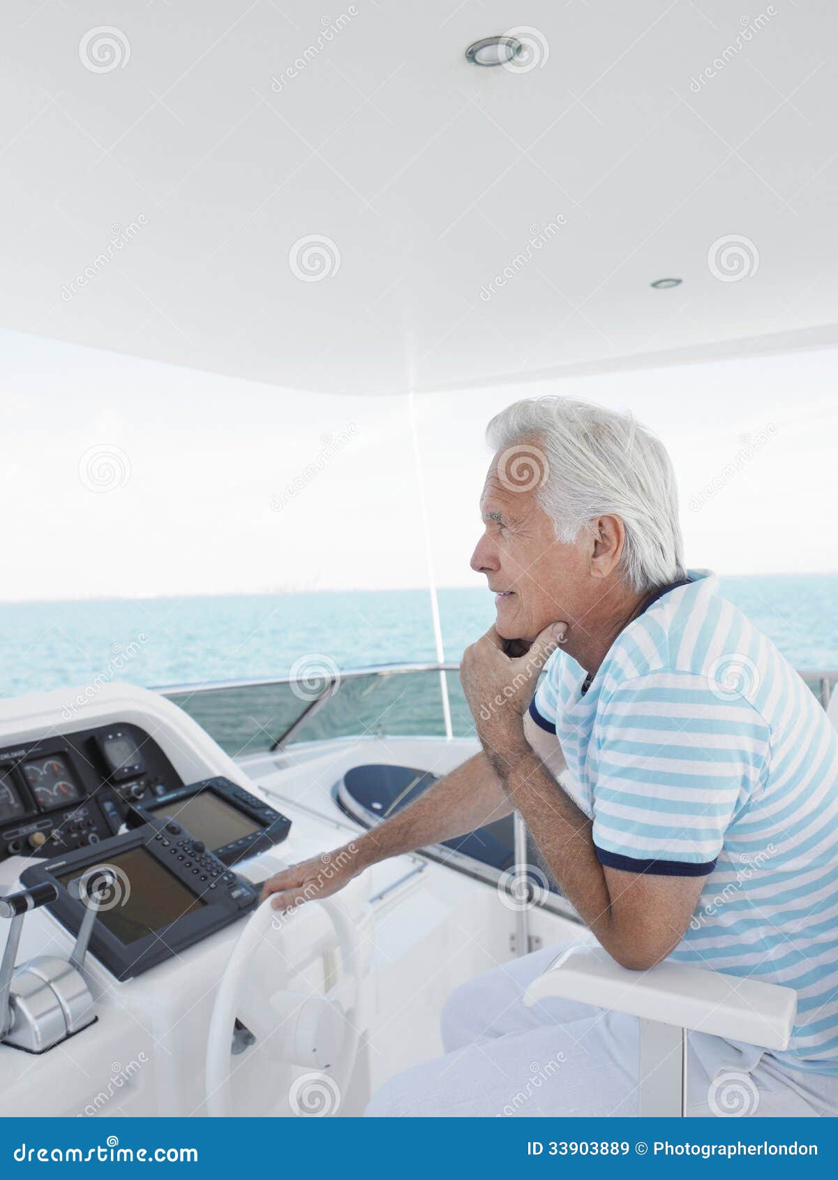 Man at the Helm of Luxury Yacht Stock Image - Image of senior, adult ...