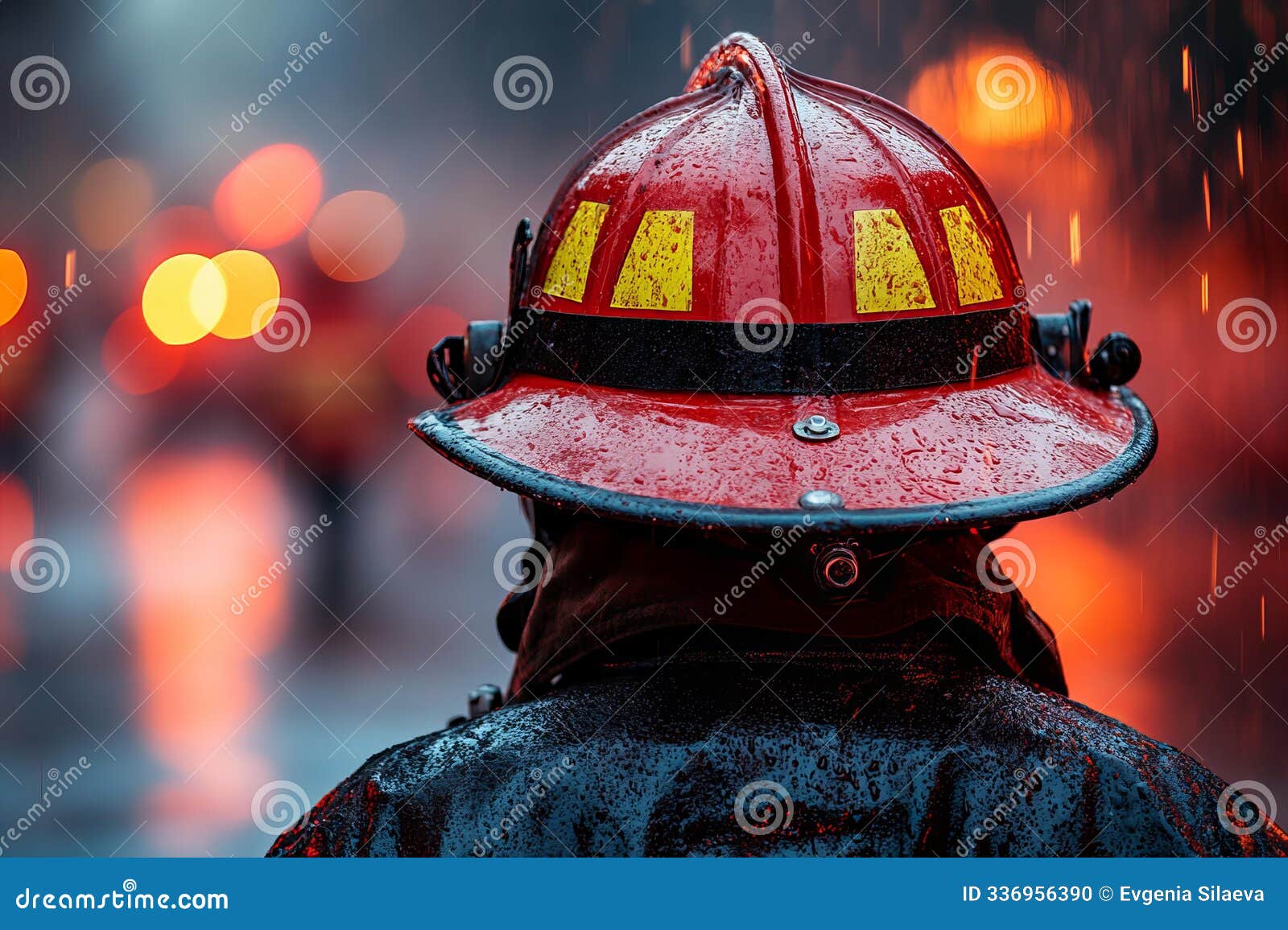 Man In Helmet On Background Of Fire, Celebrations The Hard Work Of ...