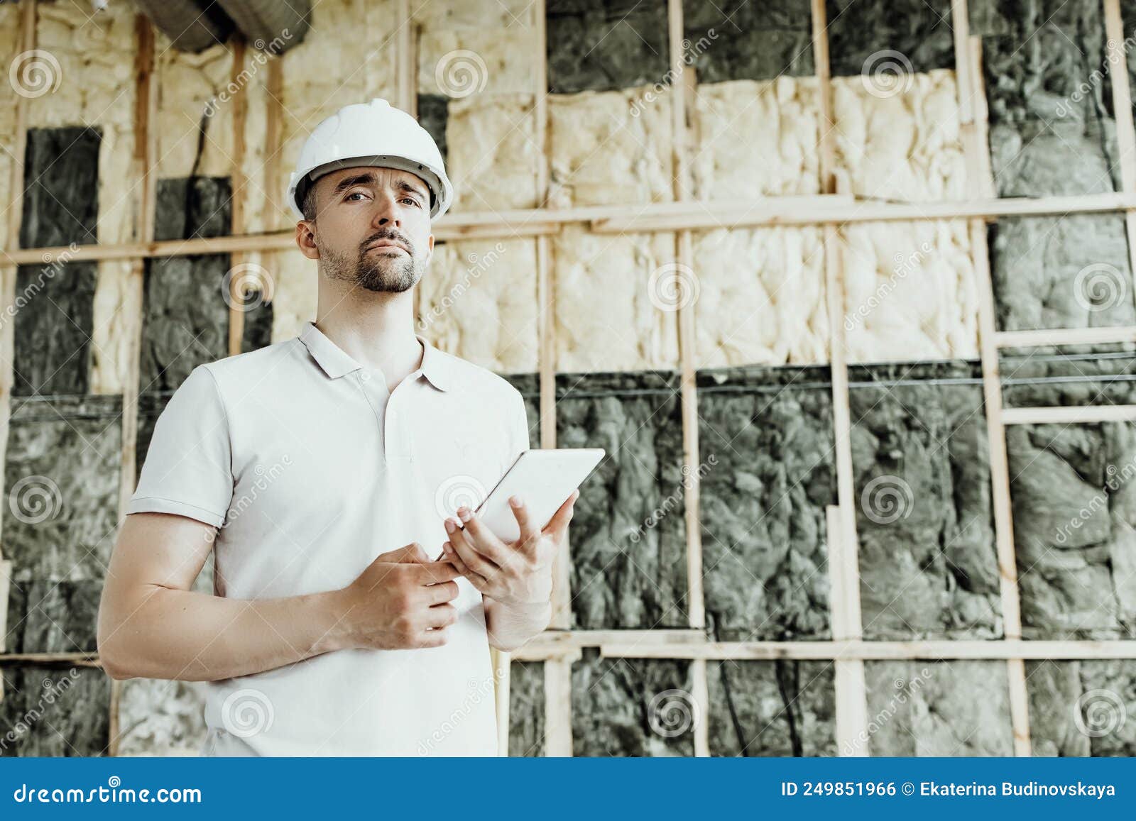 Man in helmet repair stock photo. Image of portrait - 249851966