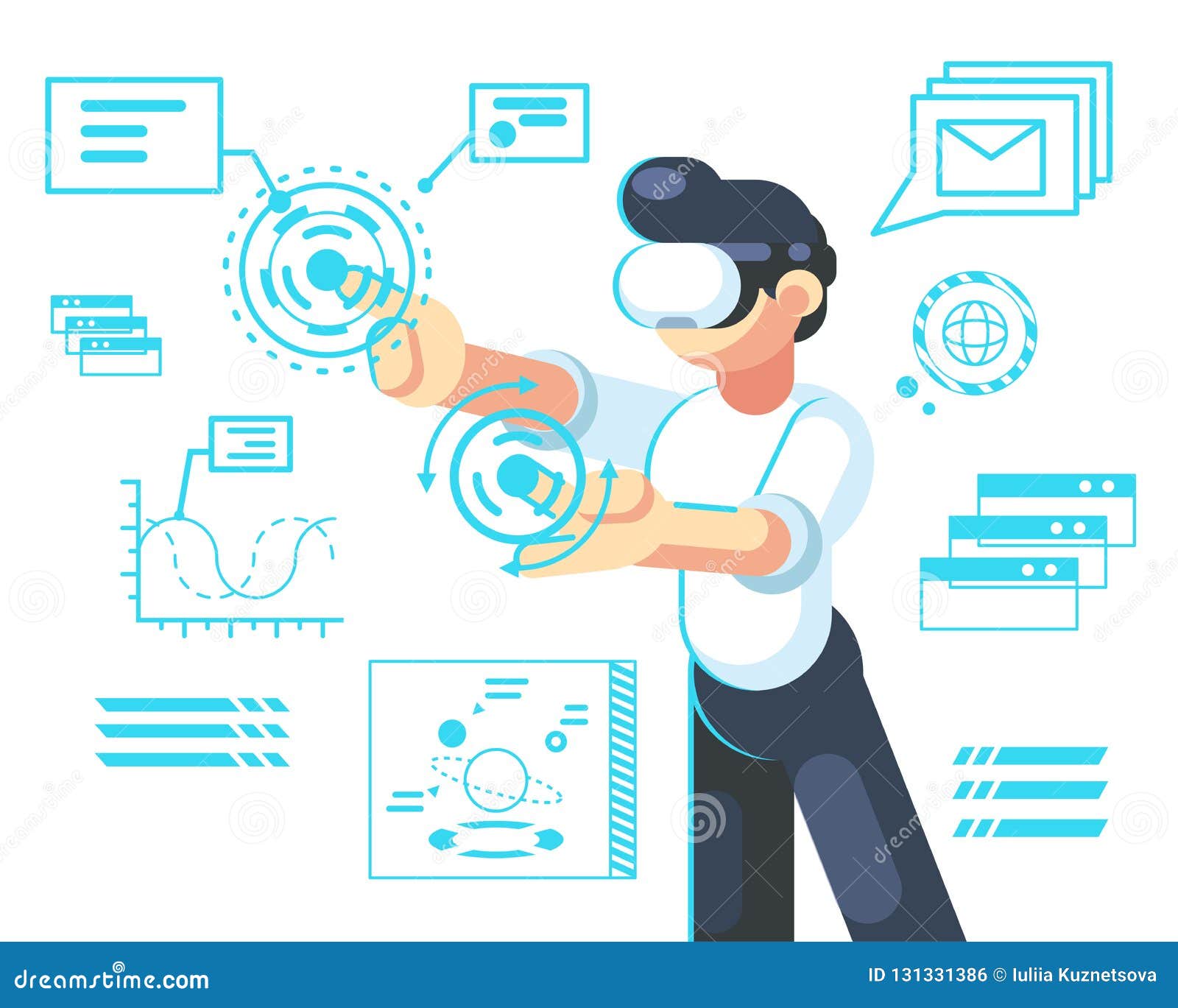 Man in Helmet of Virtual Reality. Device New Modern Technology for Work ...