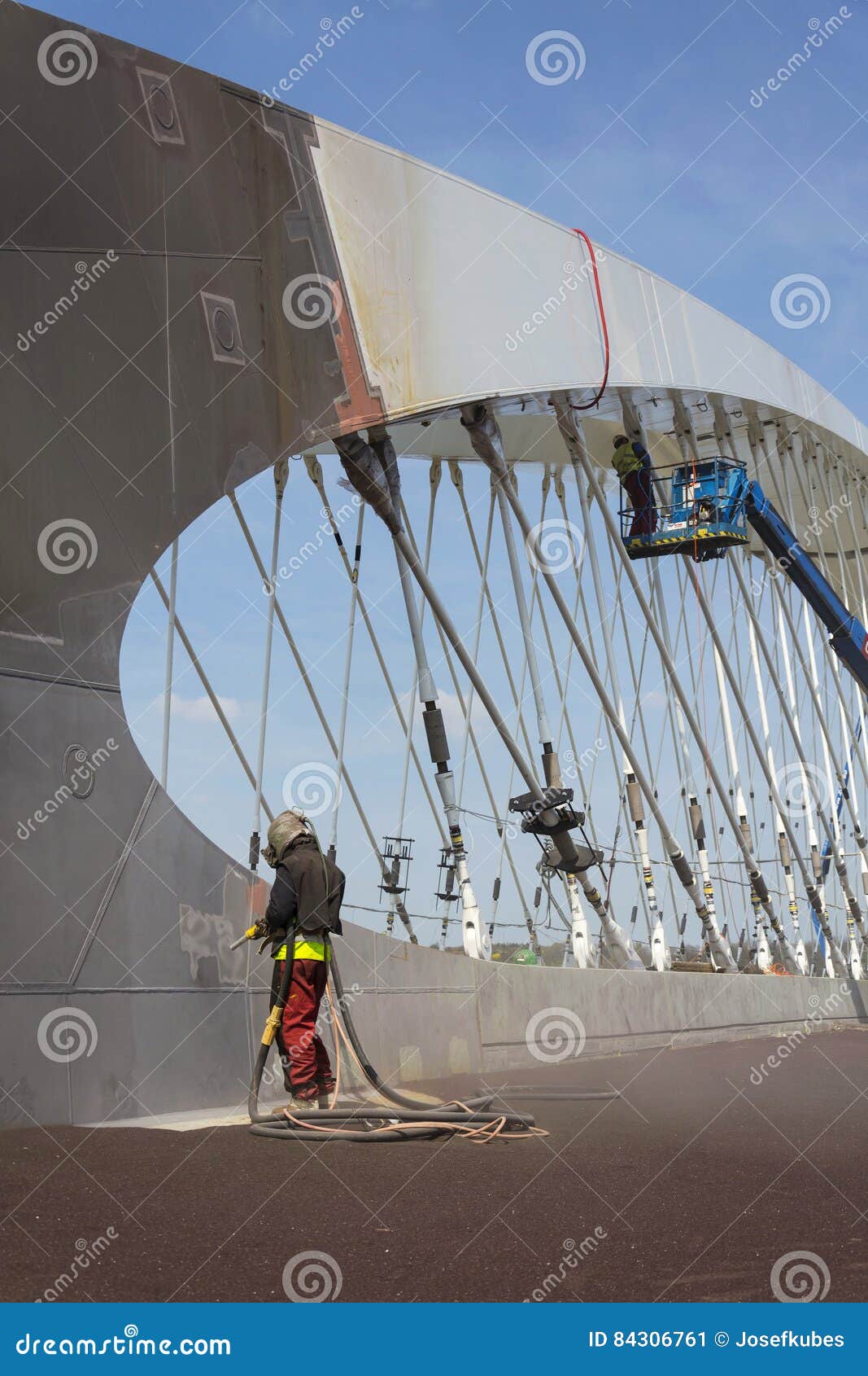 Man with Helmet Working on a Bridge Construction Stock Image - Image of ...