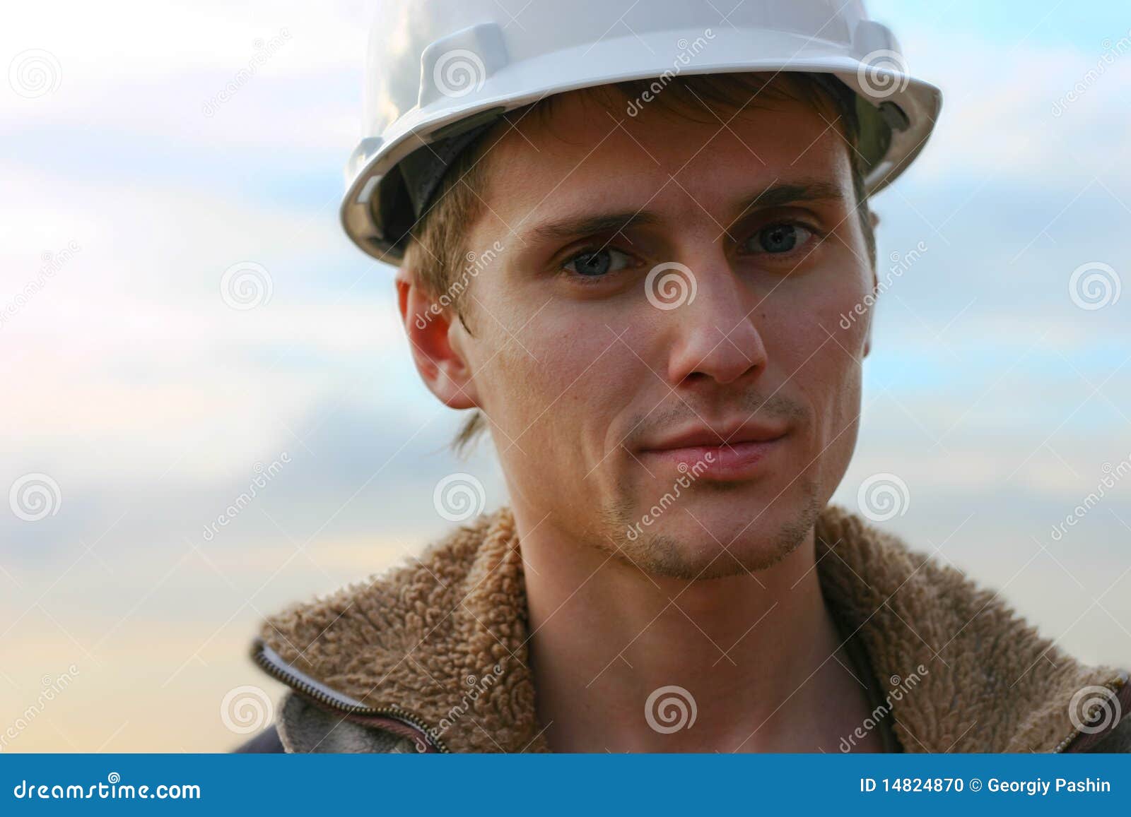 Man in Helmet Young Builder Stock Photo - Image of occupation, adult ...