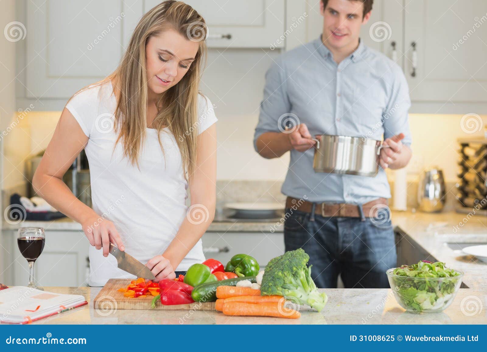 Man Helping Woman with Cooking Stock Image - Image of caucasian, meal ...
