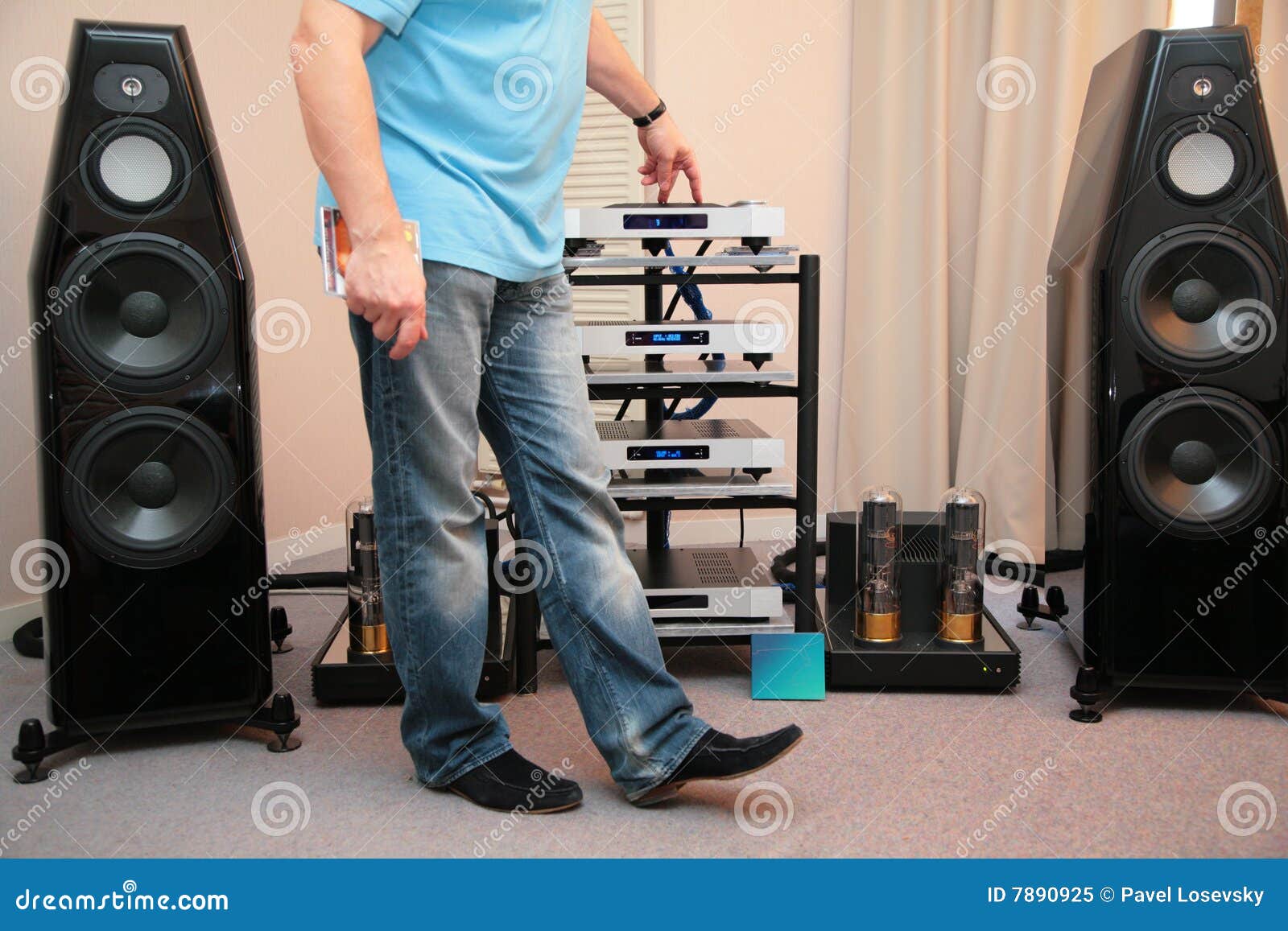 Man and Hi-end Audio System Stock Image - Image of display, button: 7890925