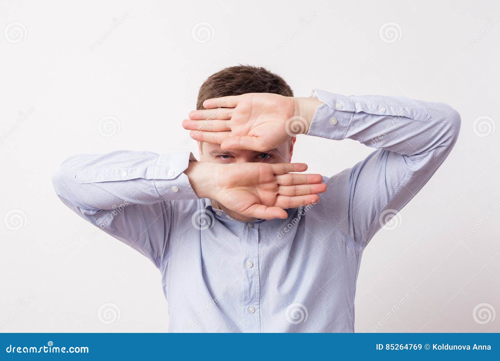 Man hide his face stock image. Image of caucasian, hand - 85264769