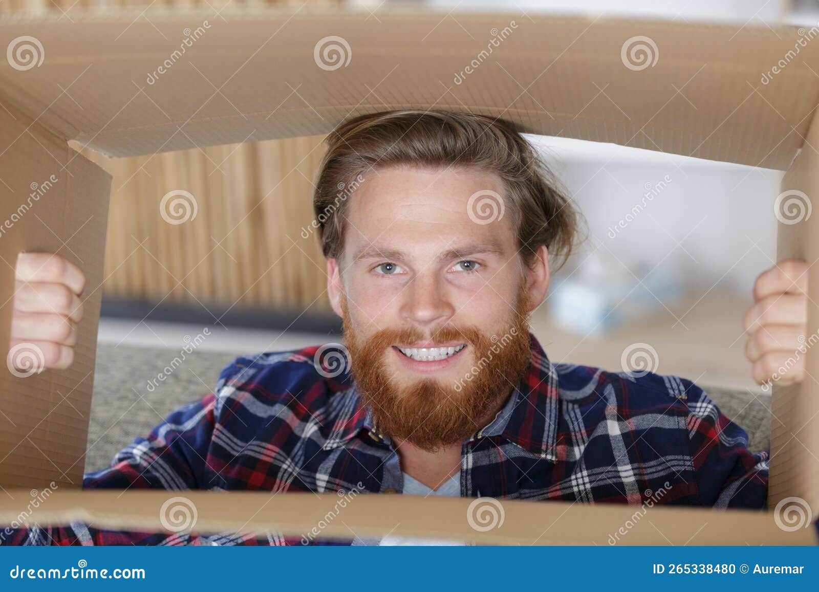 Man Hides Face Inside Cardboard Box Stock Photo - Image of post ...