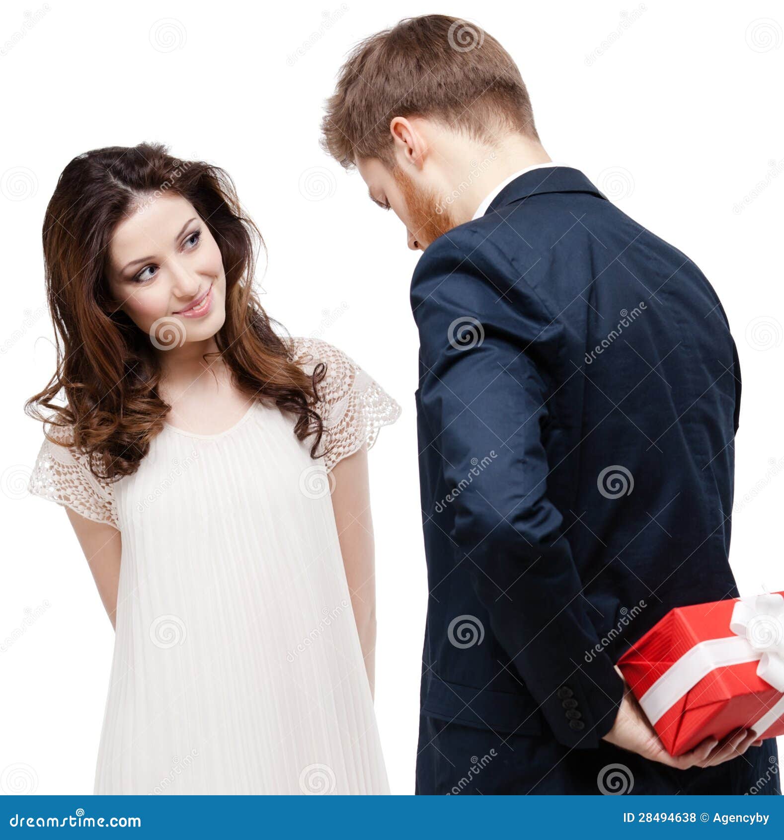 Man Hides the Present Behind the Back Stock Photo - Image of glad ...