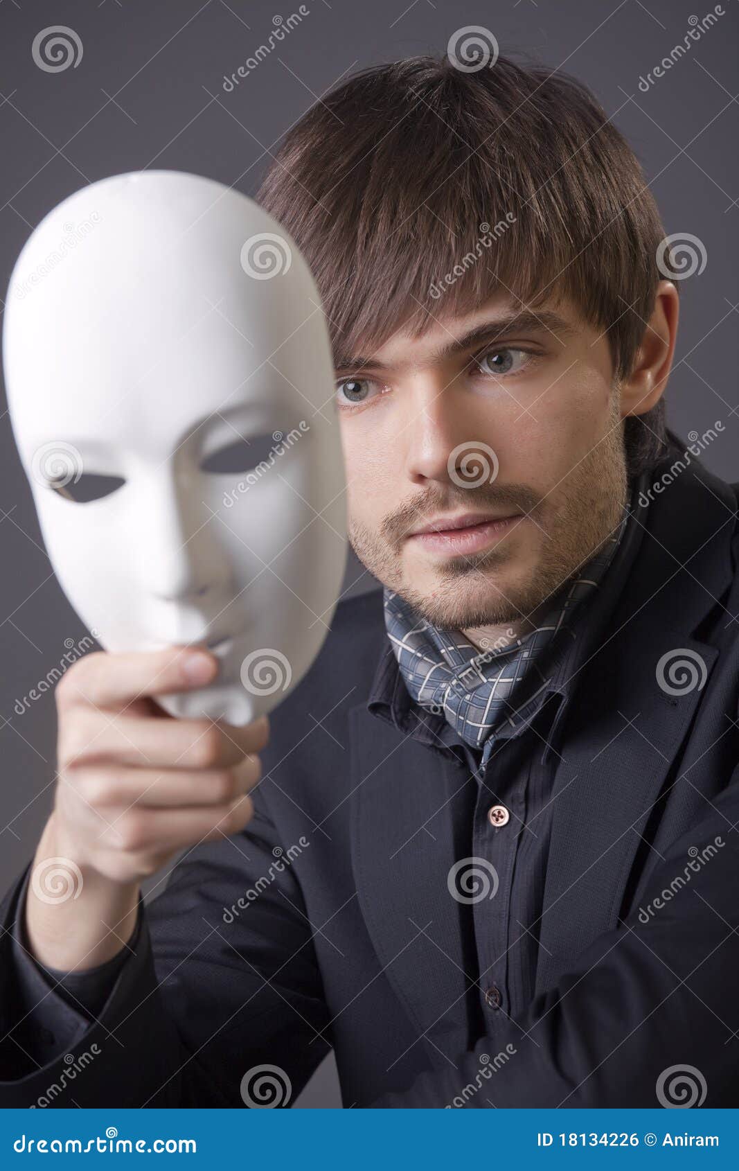 Man Hiding Face Under White Mask Stock Photo - Image of face, posing ...