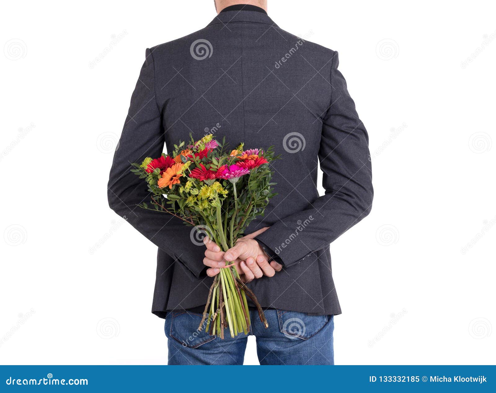 Man is Hiding Flowers Behind His Back Stock Image - Image of couple ...