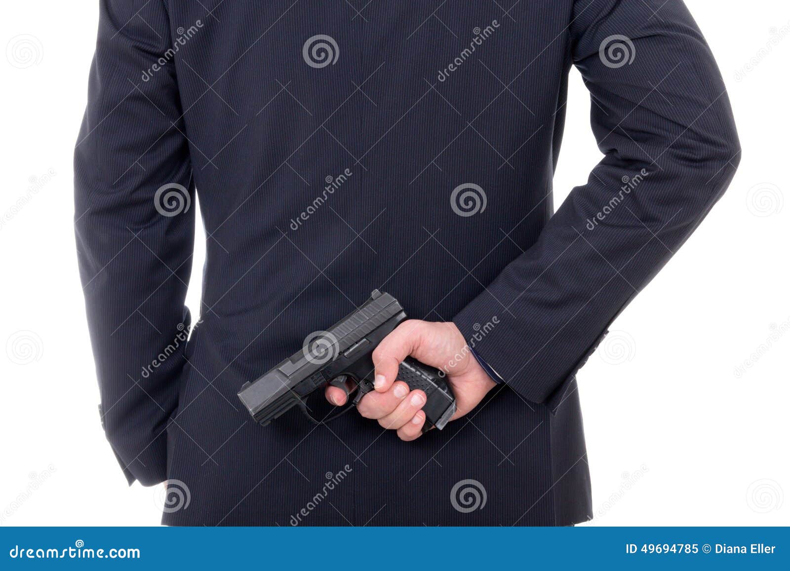 Man Hiding Gun Behind His Back Isolated on White Stock Image - Image of ...