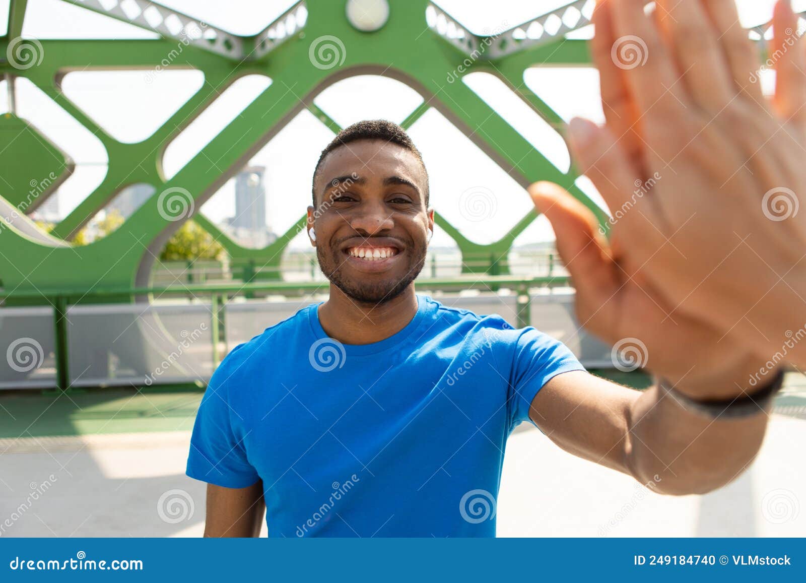 Man High Five on Camera during Outdoor Workout Stock Photo - Image of ...