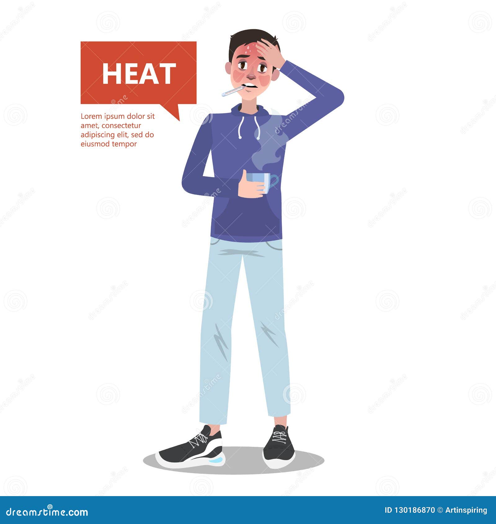 Man with a High Temperature As a Symptom of Flu Stock Vector ...