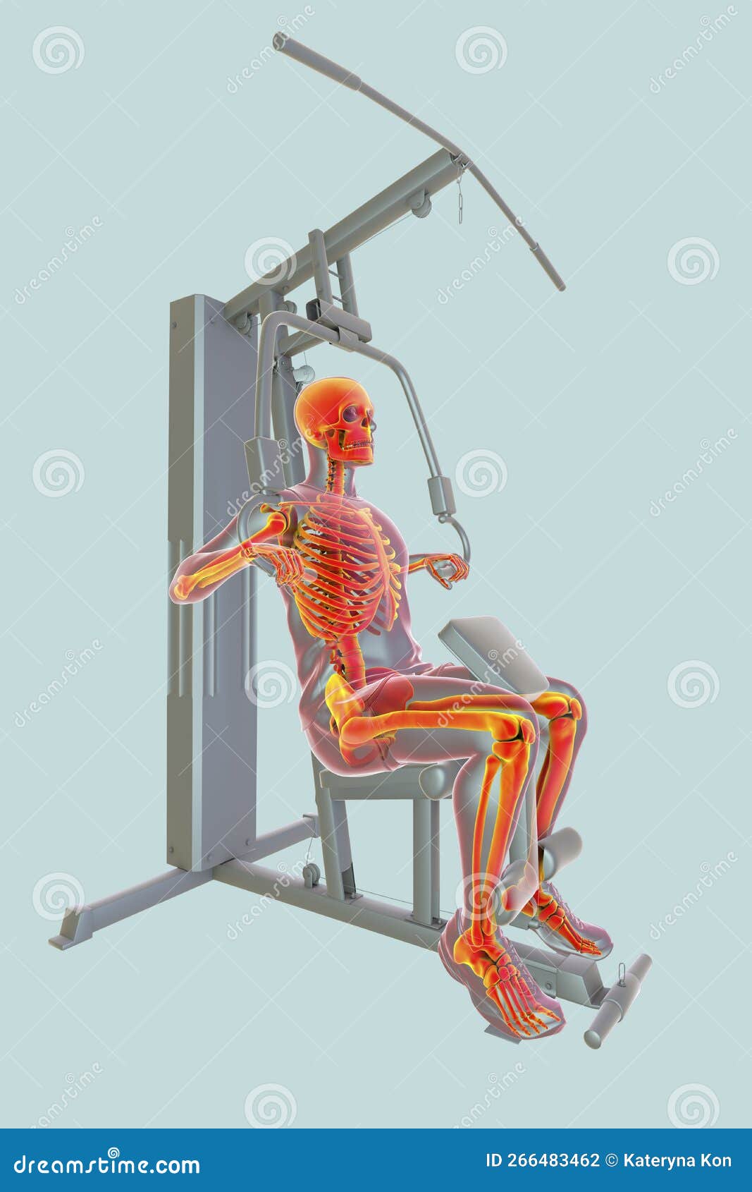 Man with Highlighted Skeleton Training on Hammer Strength Macine ...