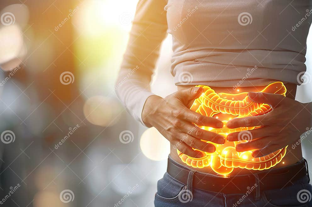 Man With Highlighted Stomach Ache Generative Ai Stock Illustration