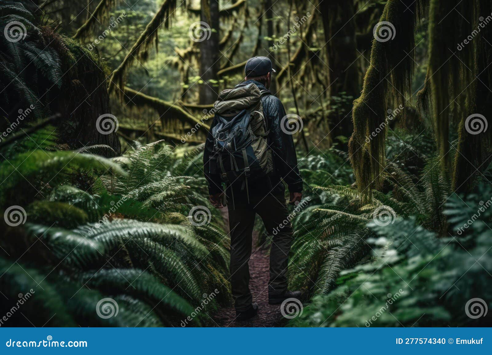Man Hike on Green Jungle Forest , Active Lifestyle Study Nature ...