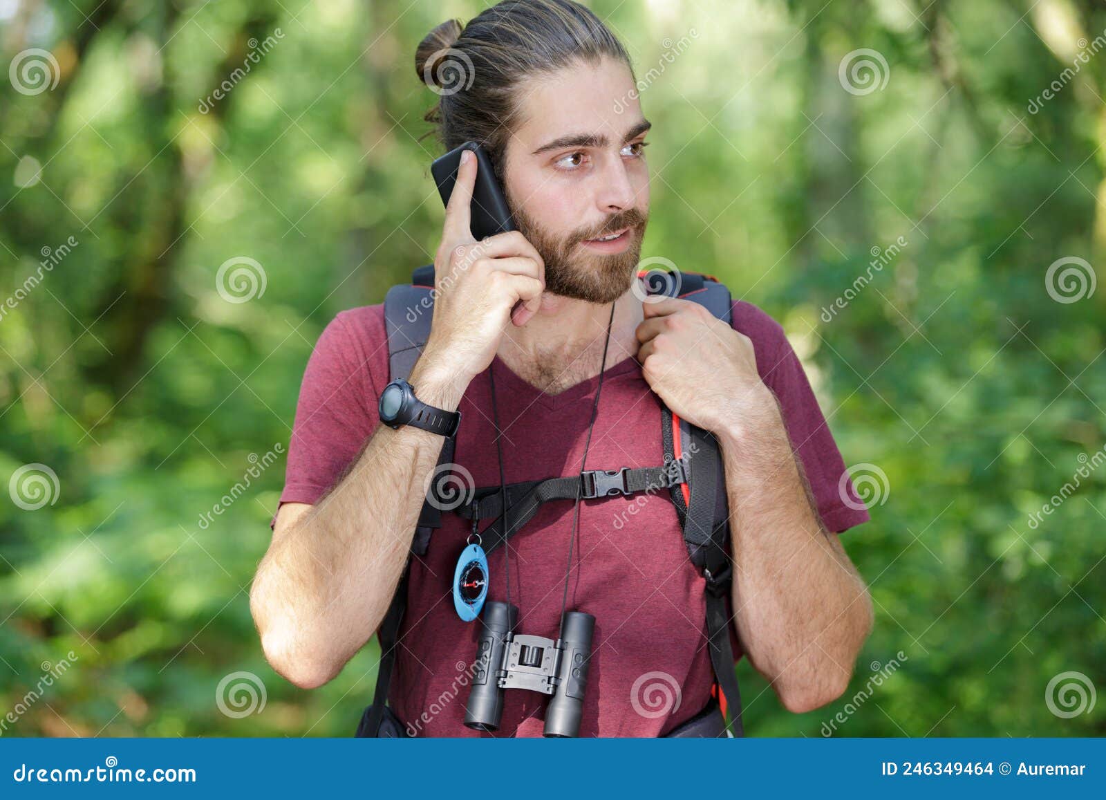 Man hiker on phone stock photo. Image of outdoor, peak - 246349464