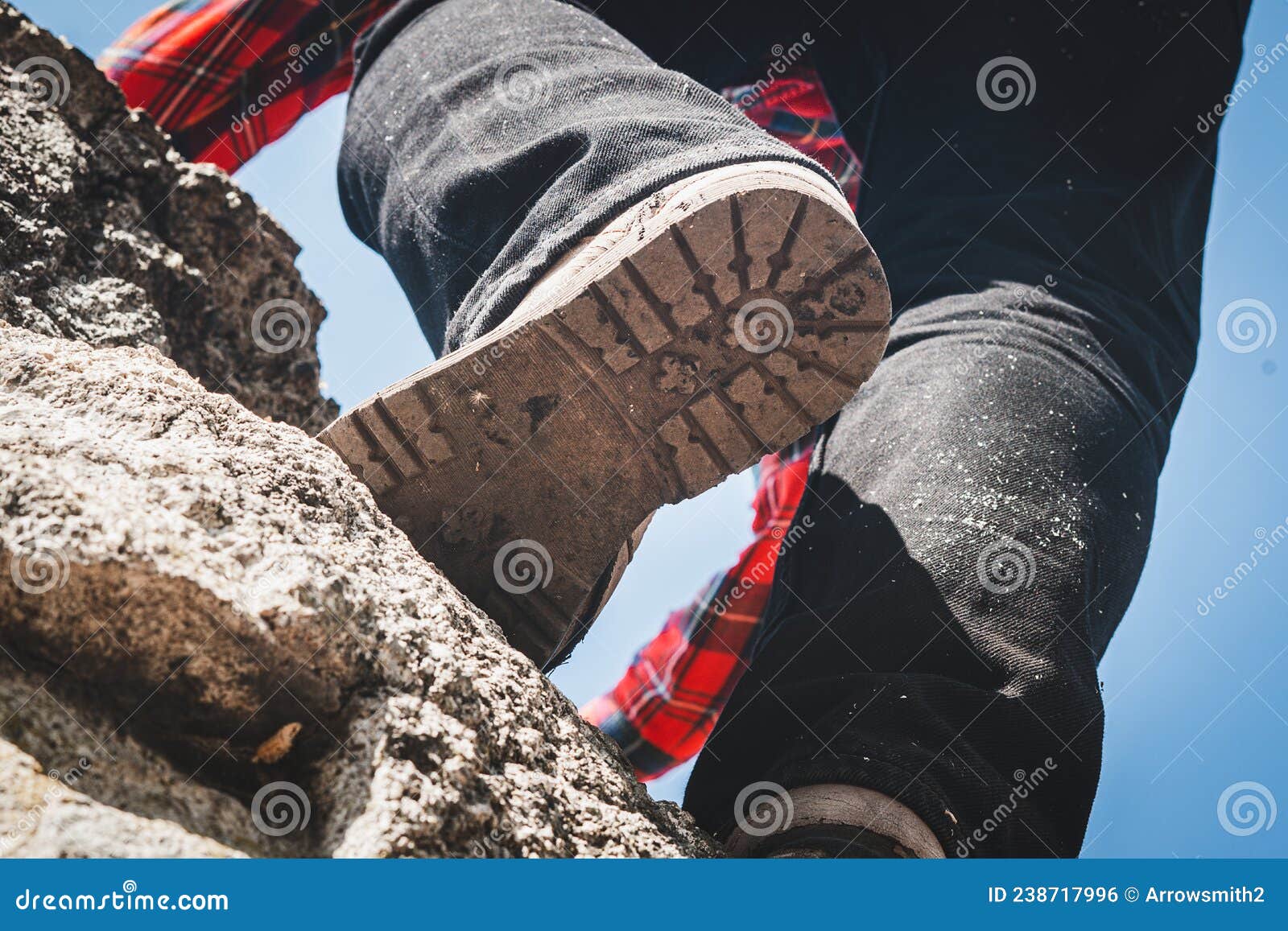 Man Hiker Steps on the Mountain Trail on the Rocks Stock Photo - Image ...