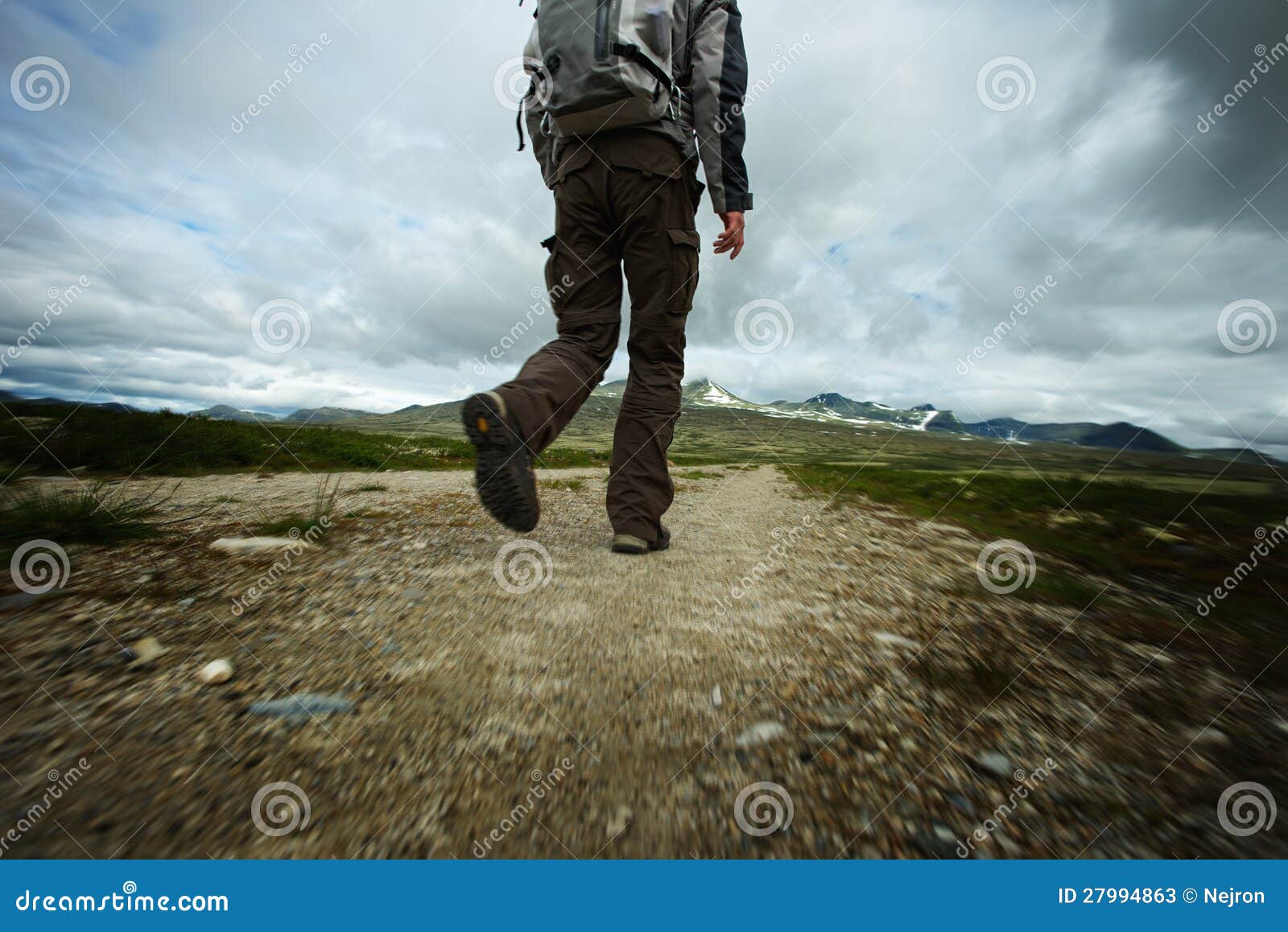 Man Hiker Walking Towards Mountain Stock Image - Image of human, hiker ...