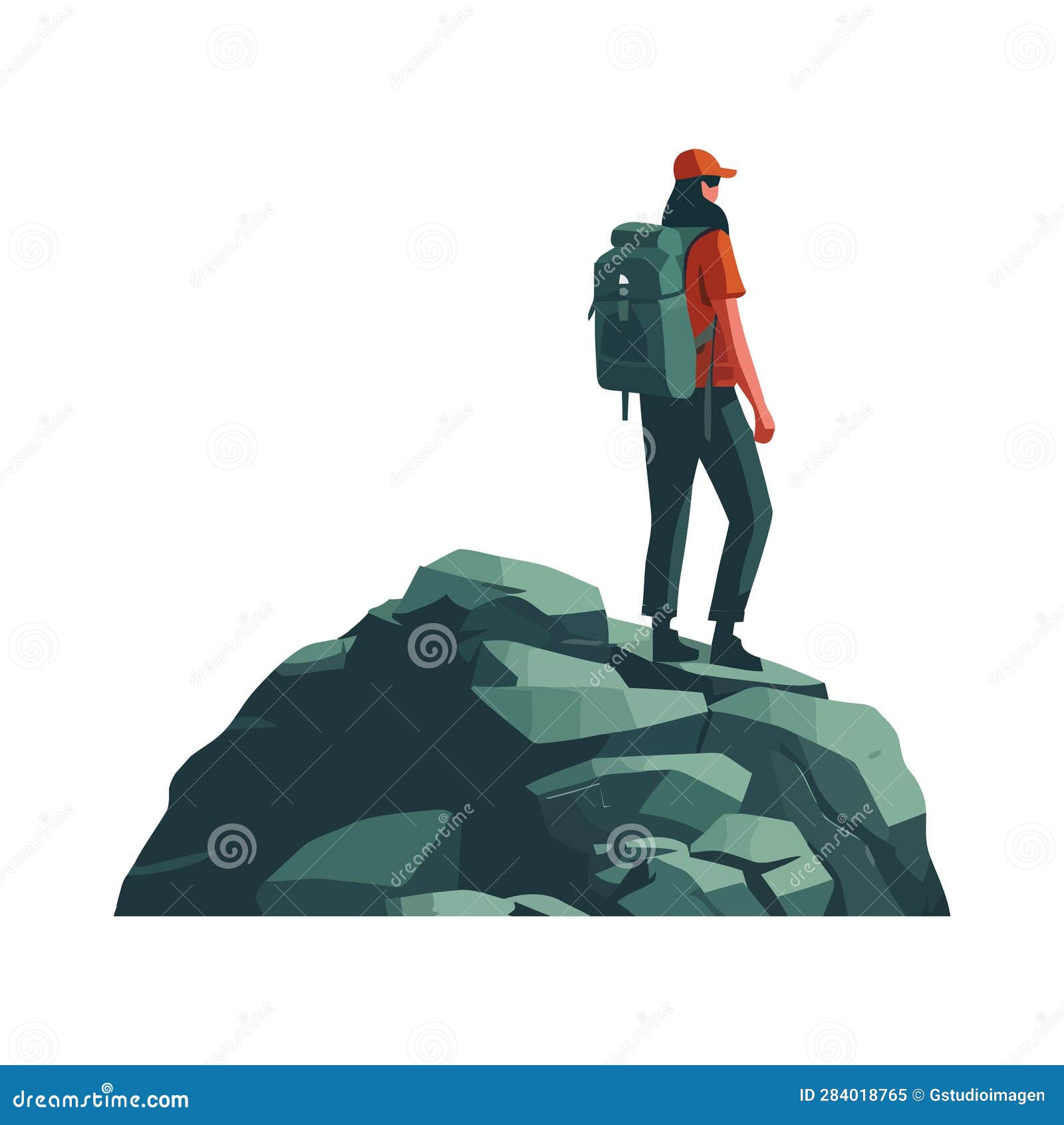 Man Hiking with Backpack Conquer Mountain Peak Stock Vector ...