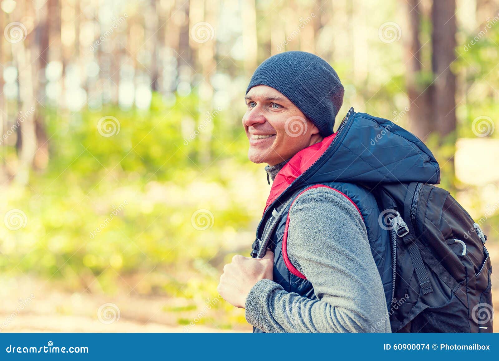 Man hiking stock photo. Image of nature, positive, handsome - 60900074
