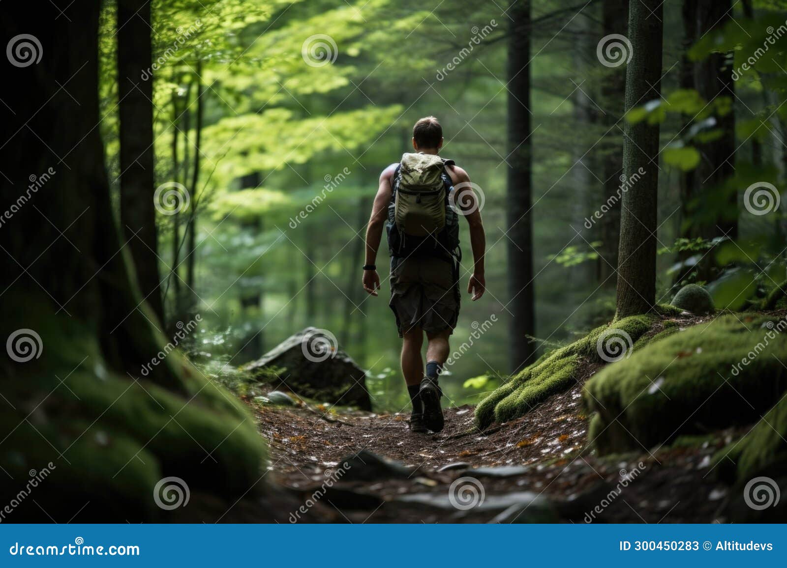 Man Hiking on a Forest Trail Stock Image - Image of recreation ...