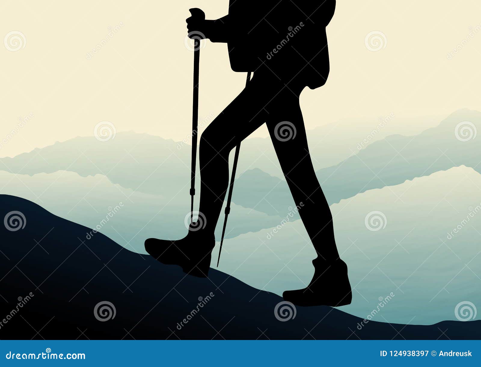 Man hiking in mountain stock vector. Illustration of sport - 124938397