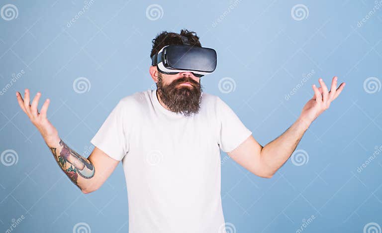 Man with Hipster Beard in Idk Posture Isolated on Blue Background ...