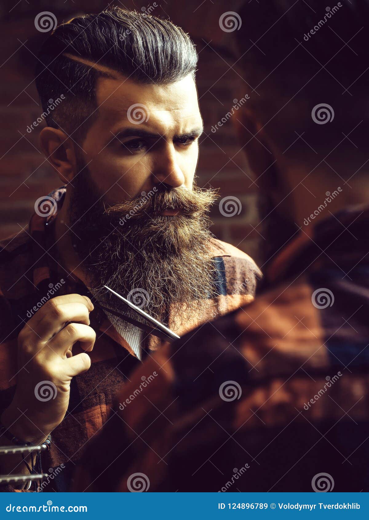 Man Hipster Cutting Beard. Barber Scissors And Straight Razor, Barber ... Man Hipster Cutting Beard. Barber Scissors And Straight Razor, Barber ...